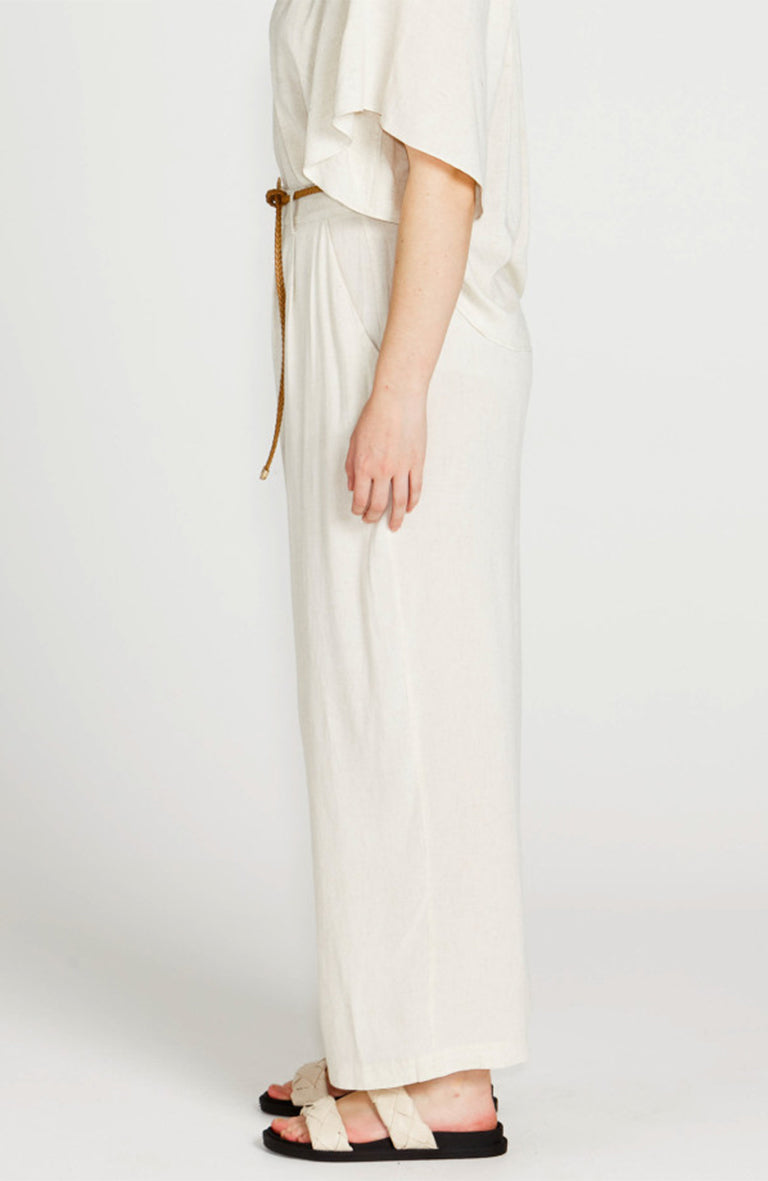 PORTIA ELASTIC BACK PANTS WITH BELT - OATMEAL